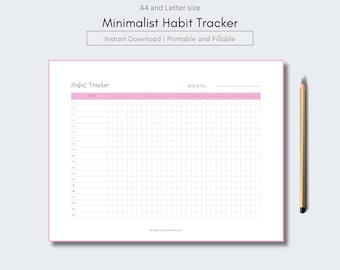 Monthly Habit Tracker Printable Landscape, Habit Tracker Template ...
