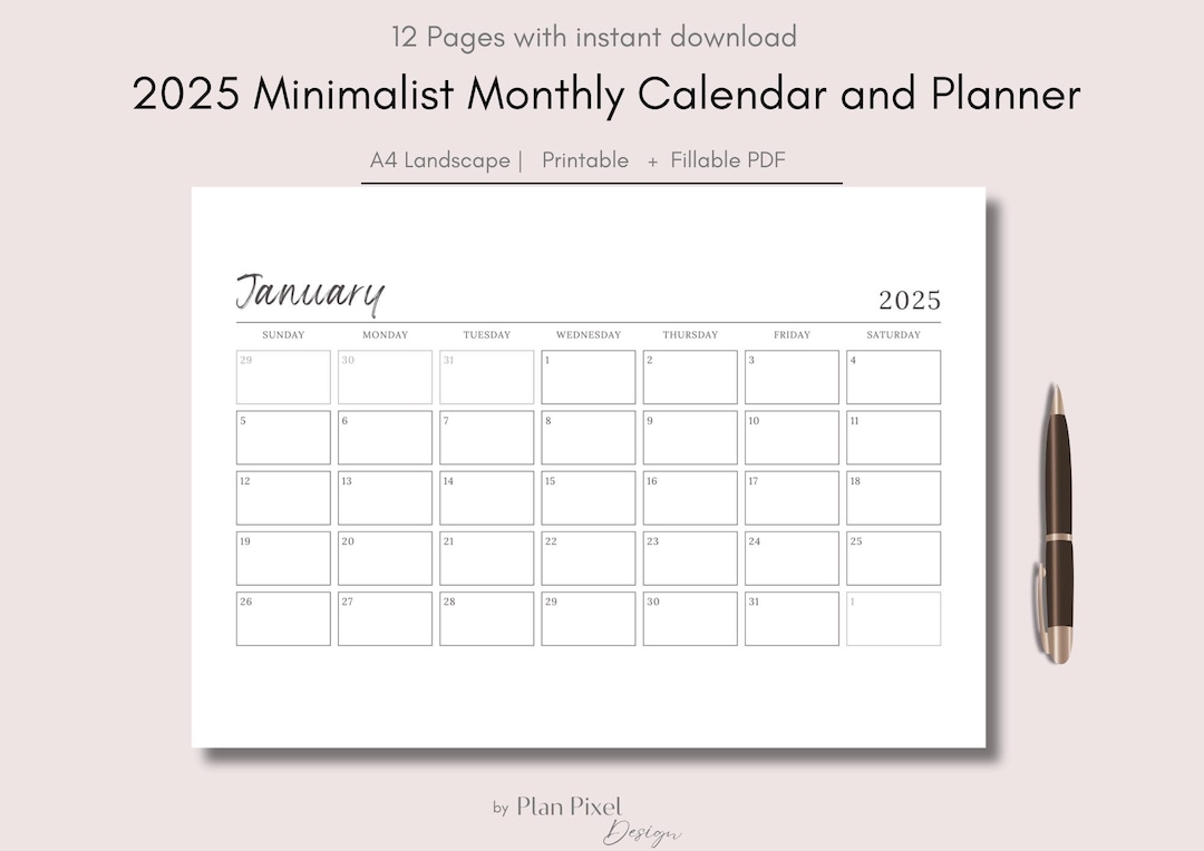 2025 Printable Minimalist Monthly Calendar Yearly Planner With 12 Dated ...