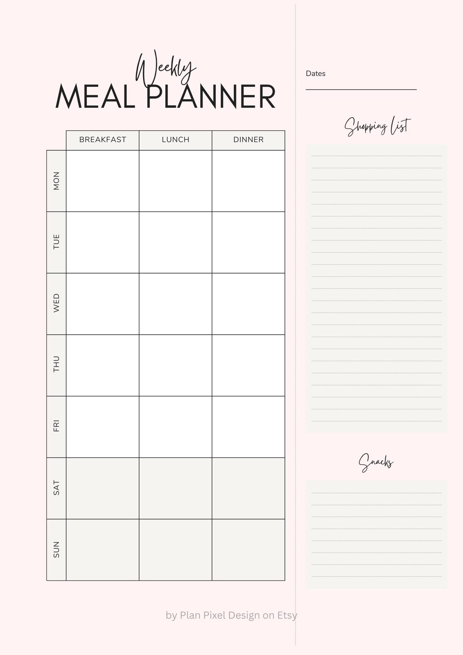 Weekly Meal Planner Printable | Meal Planning Template | Digital Meal ...