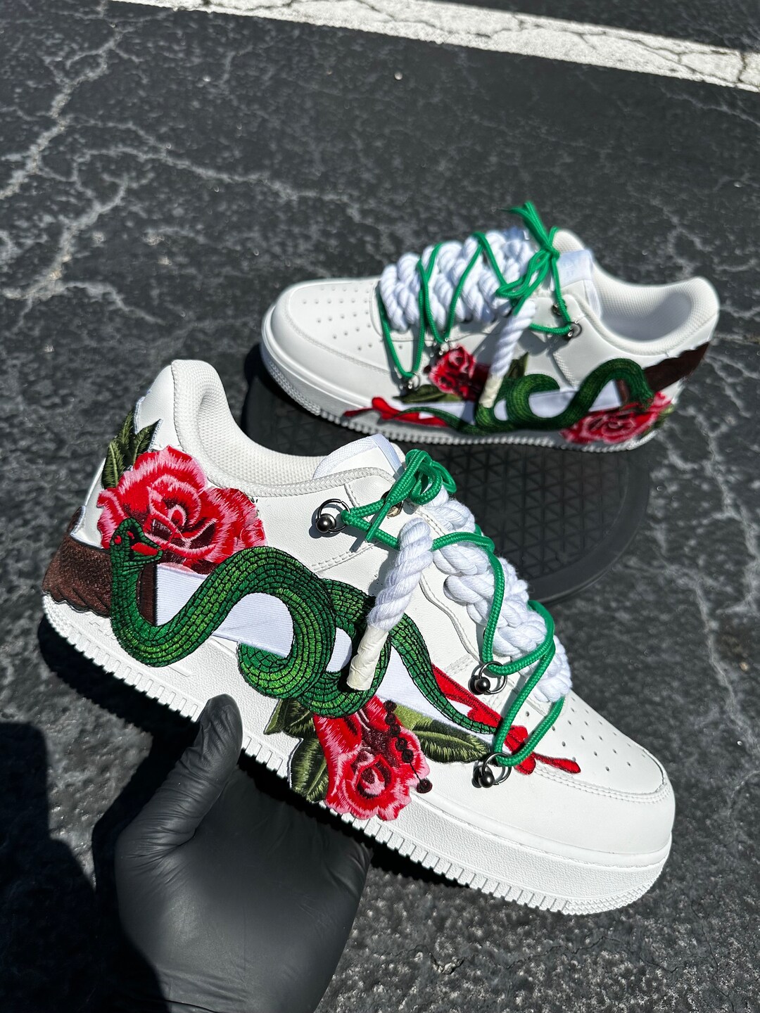 Custom Snake Floral Hand Painted Customized Shoe Nike Air Force 1 Rip ...