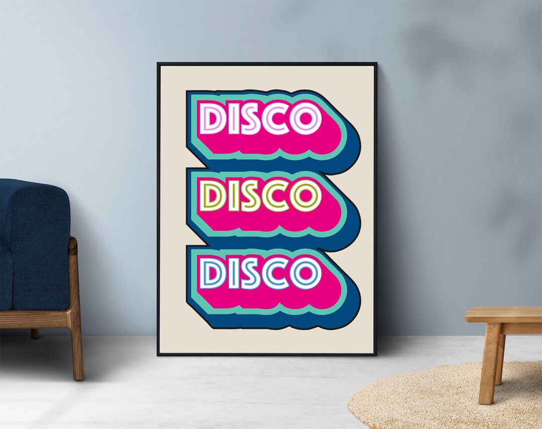 Disco Type Font Poster | Music Art | 80's Disco Bold Font | Retro ...