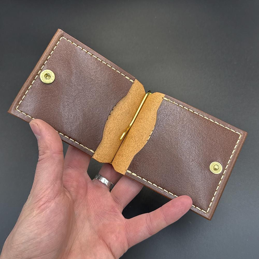 Handmade Dark Brown Leather Money Clip With Coin Pouch - Etsy