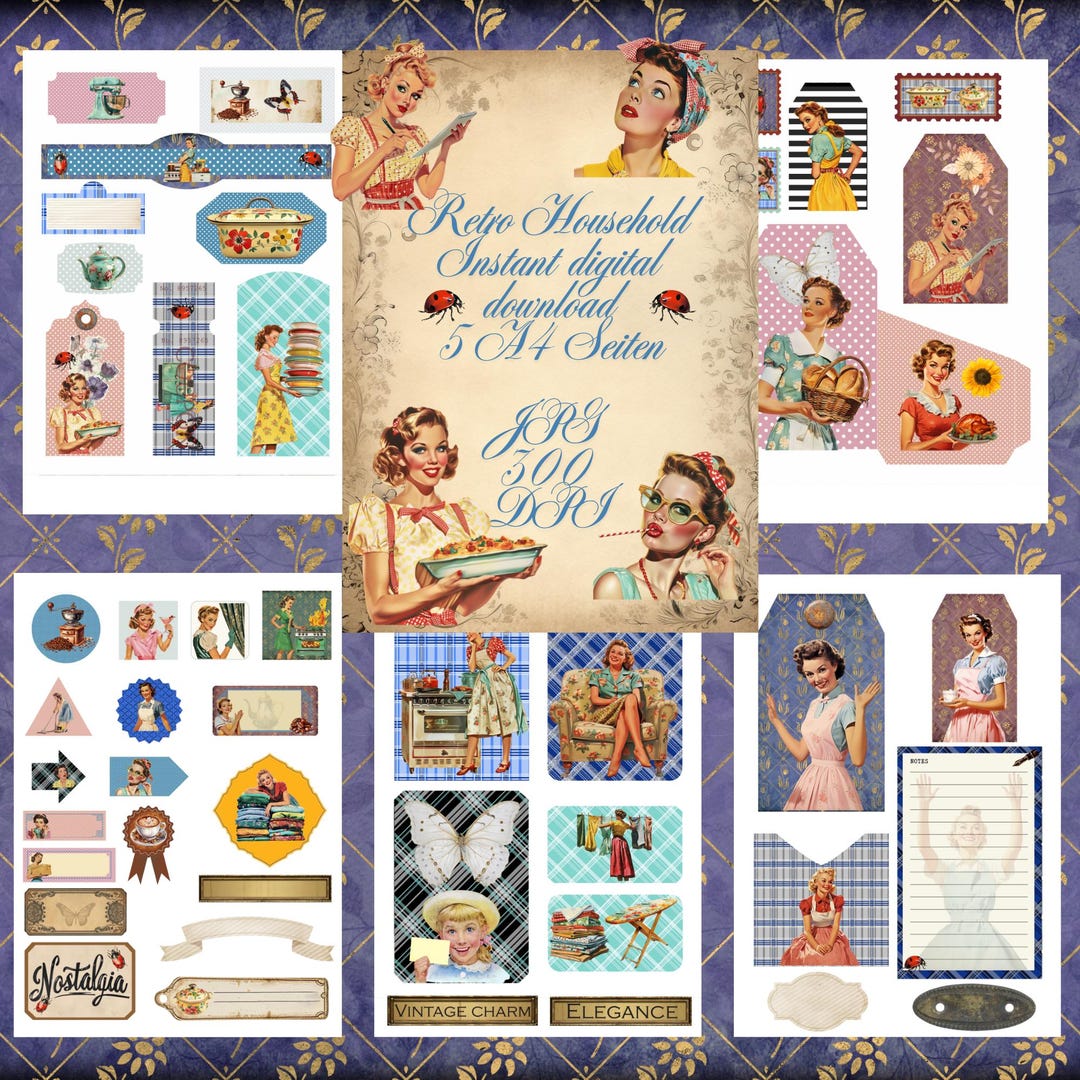 Retro Household, Ephemera, Notes, 5 A4 Pages, JPG, 300 DPI, Instant ...