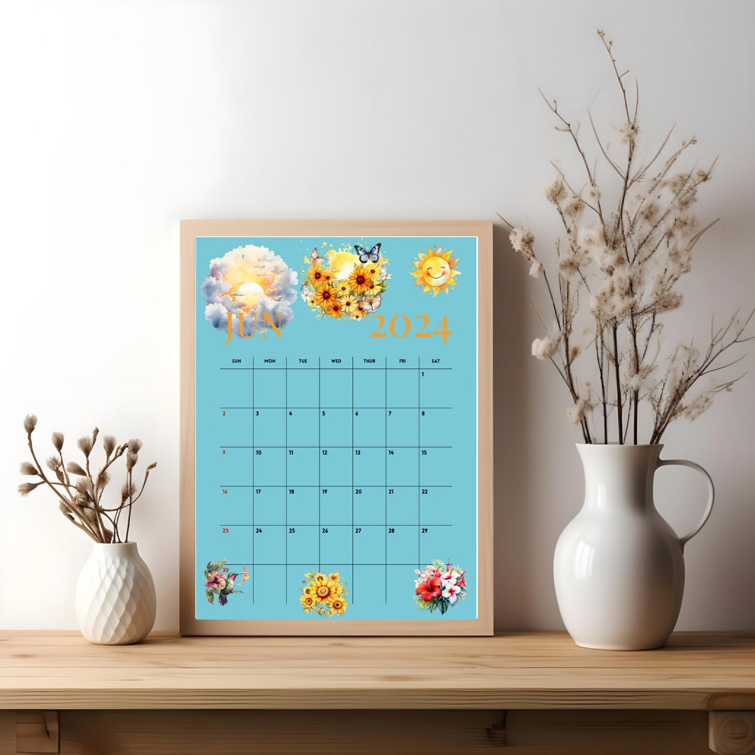 Calendar JUN 2024, PNG, 300 DPI, Ratio 5x7 for Printing in the Sizes ...