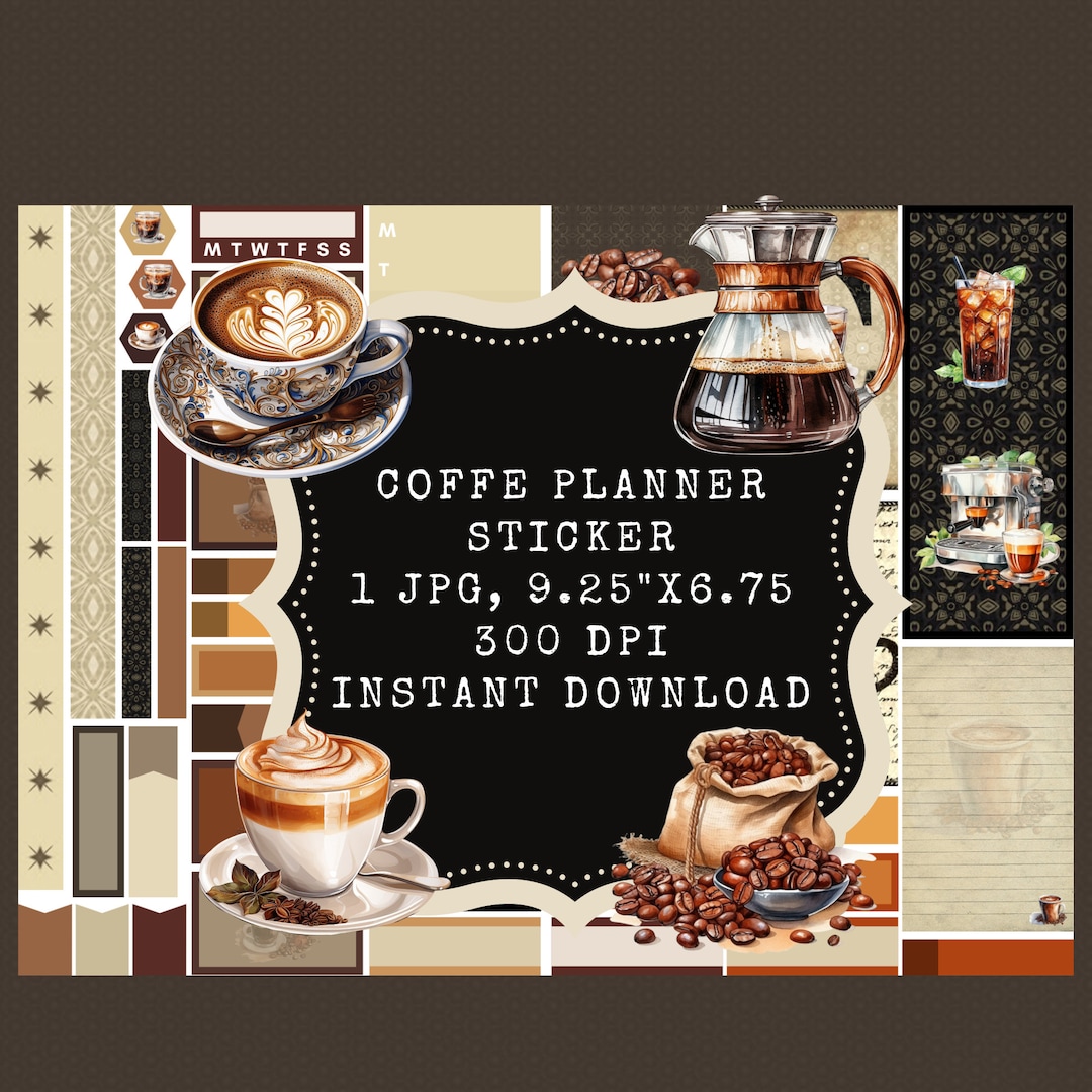 Coffee Planner Stickers, 1 JPG, 9.25"x6.75", 300 DPI, Instant Download ...