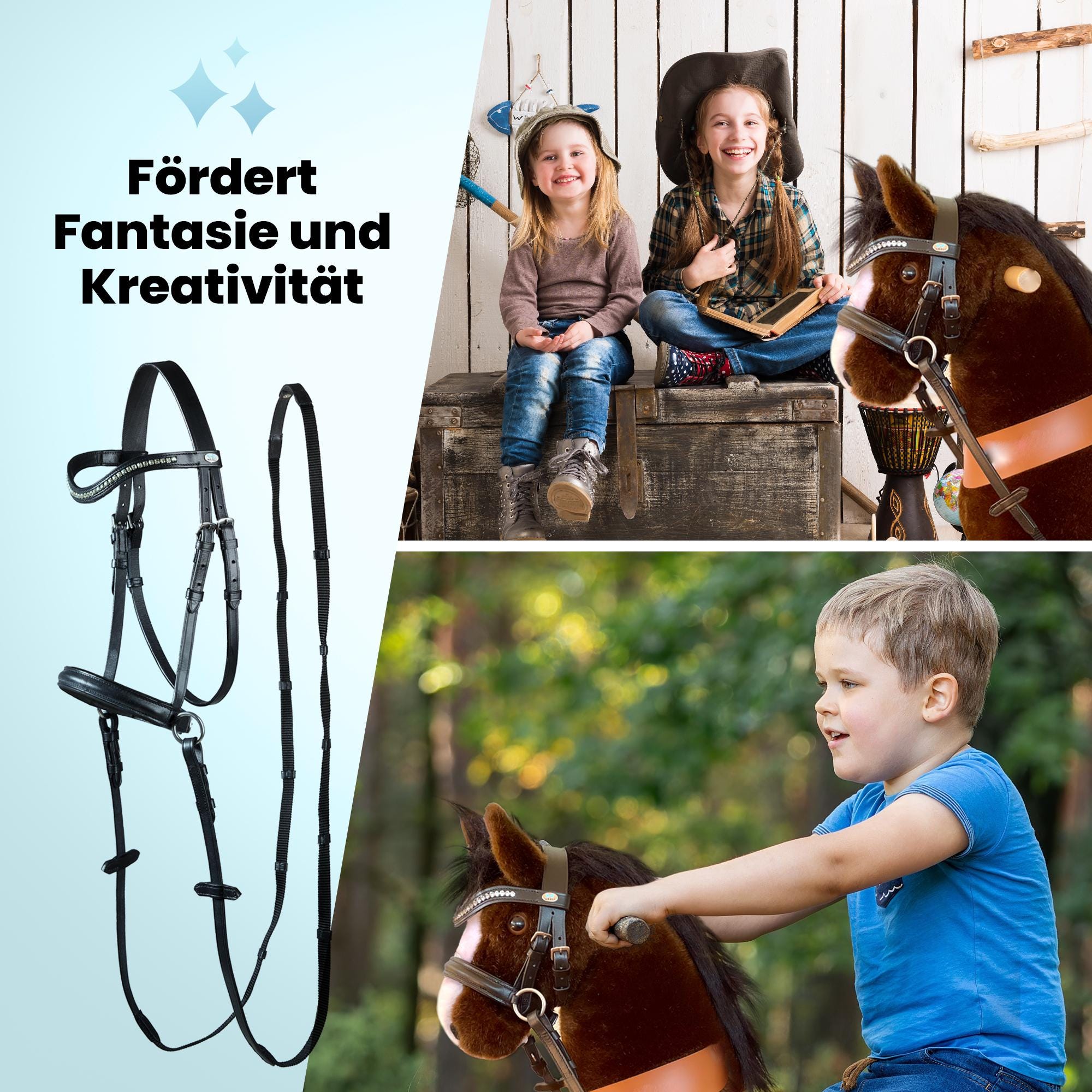 PONY FUN SET! Bitless Bridle + Halter for Playhorses/ Wodden Horses ...