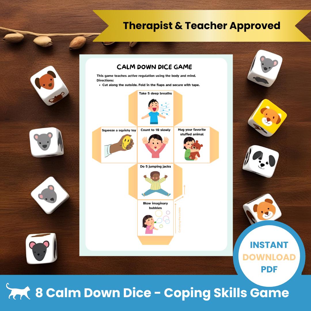 8 Calm Down Dice Printable for Kids | Coping Skills Dice ...