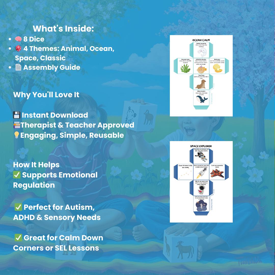 8 Calm Down Dice Printable for Kids | Coping Skills Dice ...