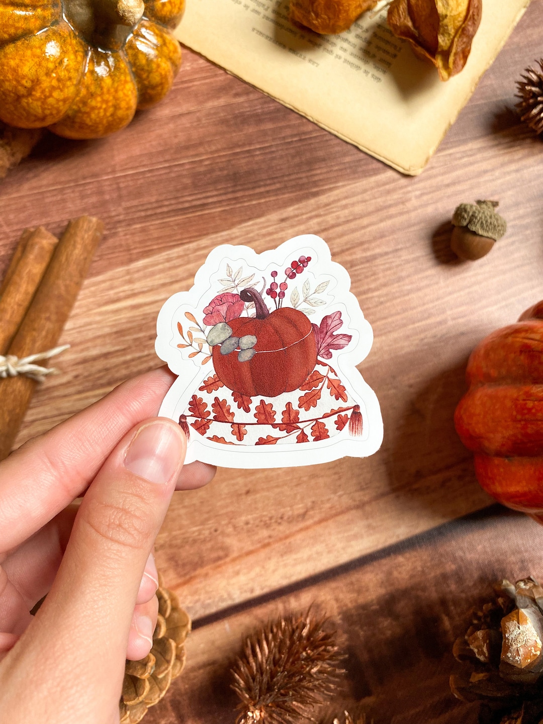 Flowery and Cute Pumpkin Sticker Shiny Halloween Sticker Autumn ...