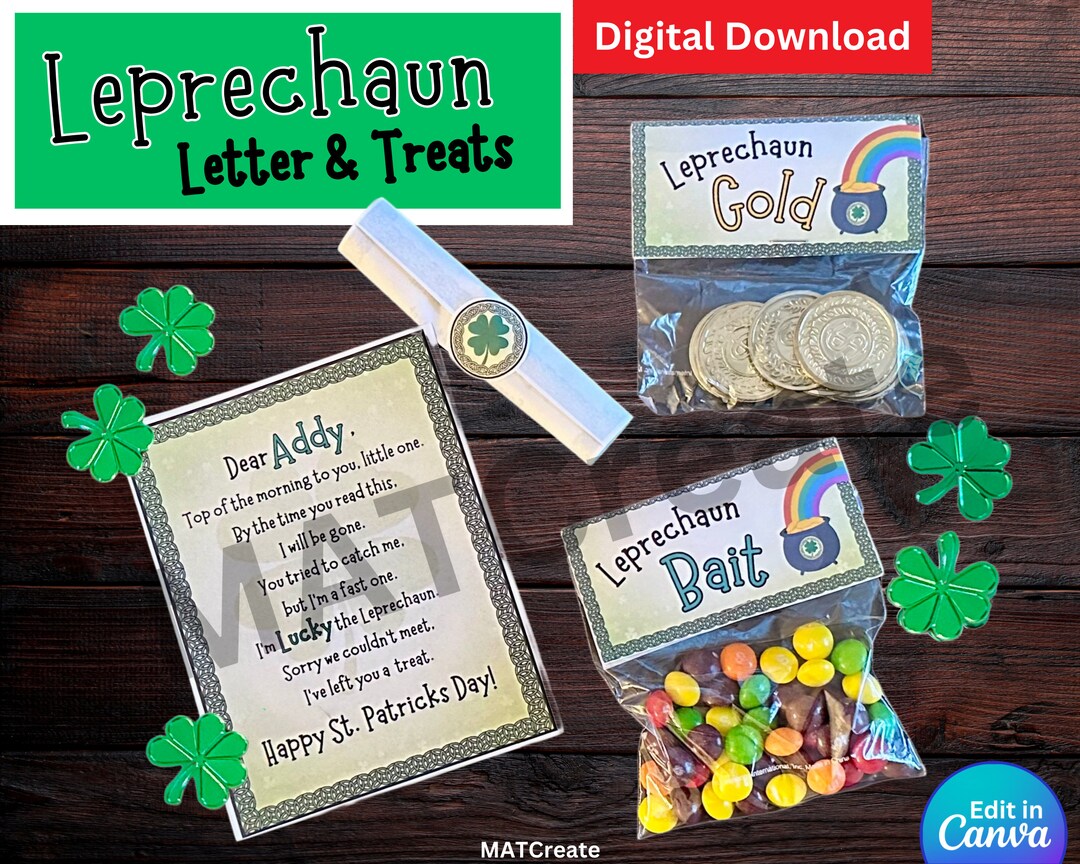 Leprechaun Letter & Treats, Edit in Canva, Printable Leprechaun Letters ...