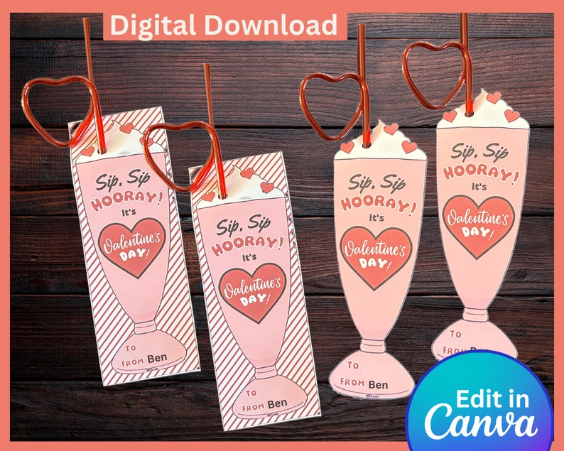 Sip Sip Hooray Straw Valentine - Etsy