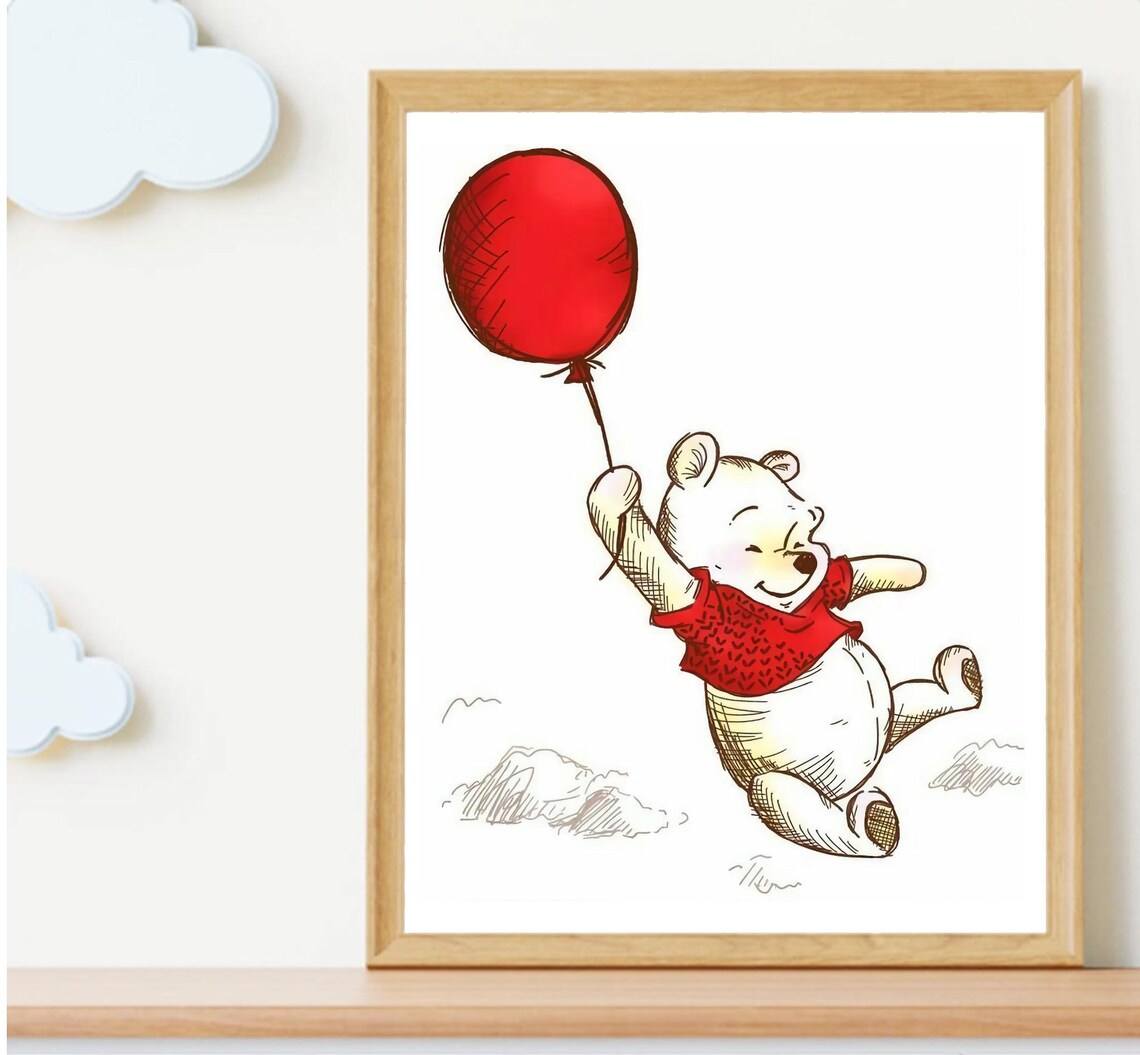 Printable Wall Art, Digital Download, Winnie the Pooh Red Balloon - Etsy