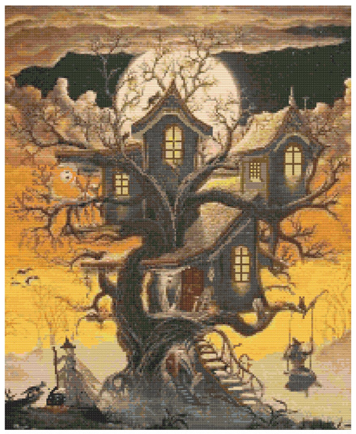 Halloween Art Spooky Haunted House Cross Stitch Pattern PDF - Etsy