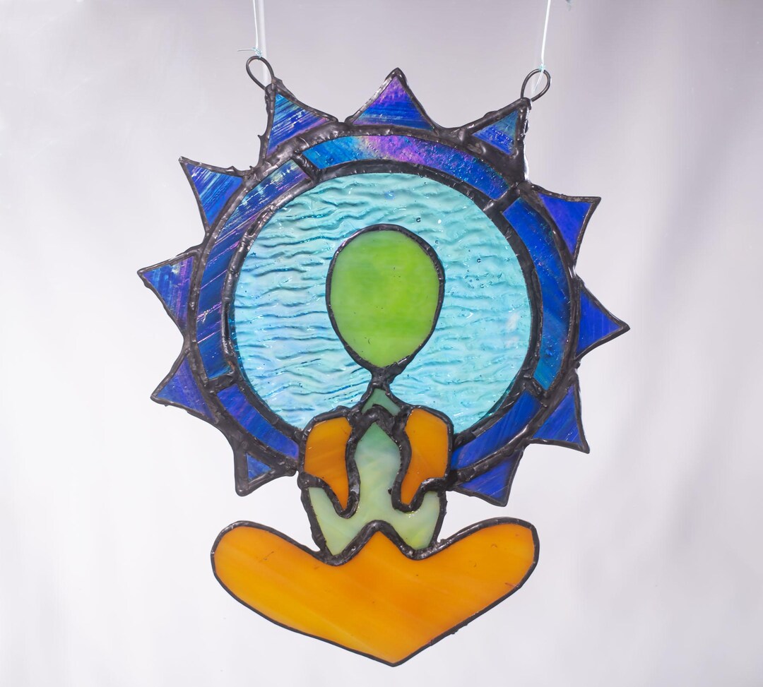 Meditating Alien Stained Glass Suncatcher - Etsy