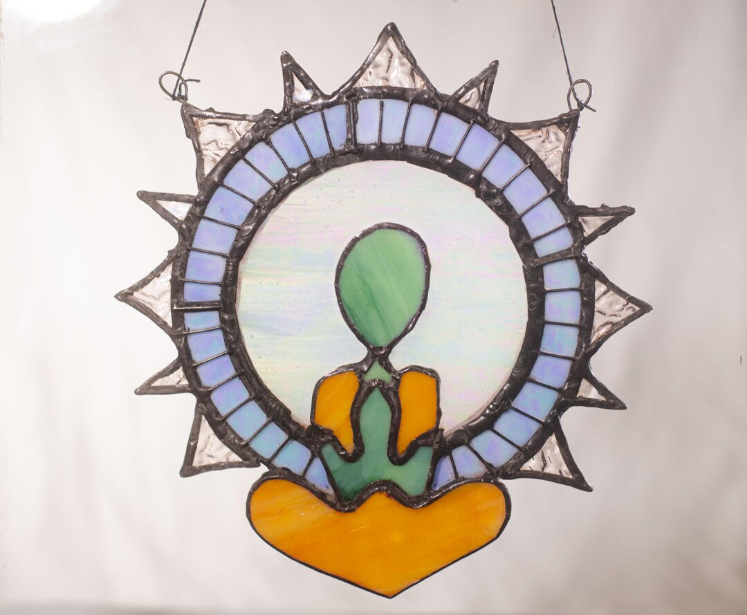 Large Meditating Alien Stained Glass Suncatcher - Etsy