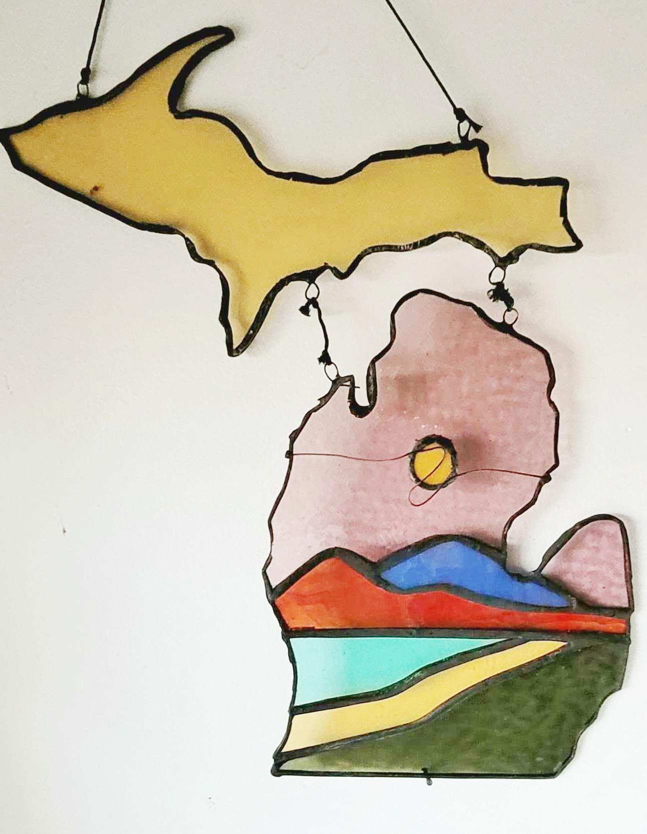 Michigan Shaped Stained Glass- Lake Landscape - Etsy