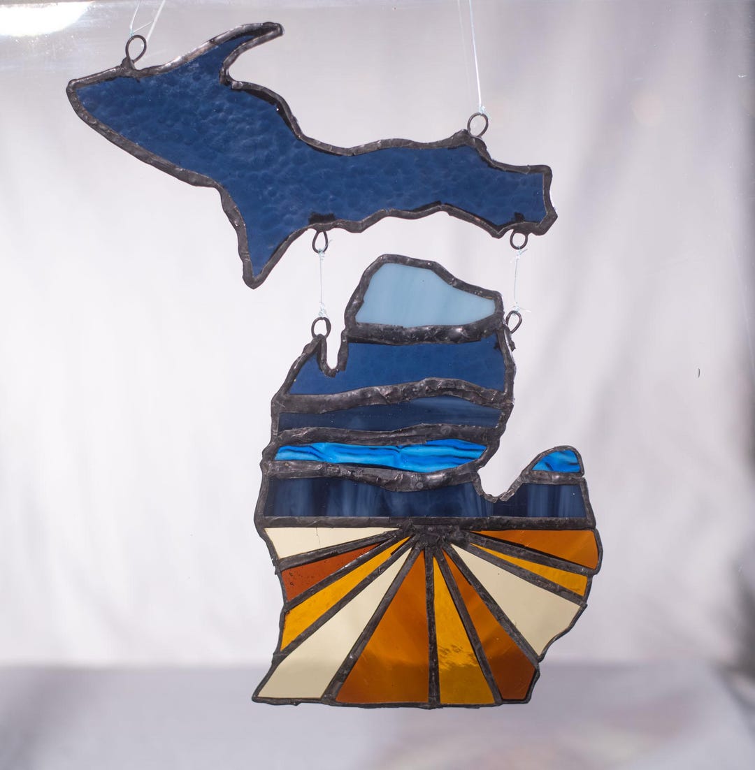 Rainy Cornfield Michigan Shaped Stained Glass - Etsy