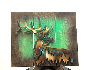Metal Elk Sihlouette Elk Decor Metal Elk Wall Hanging Camp Decor Cabin ...