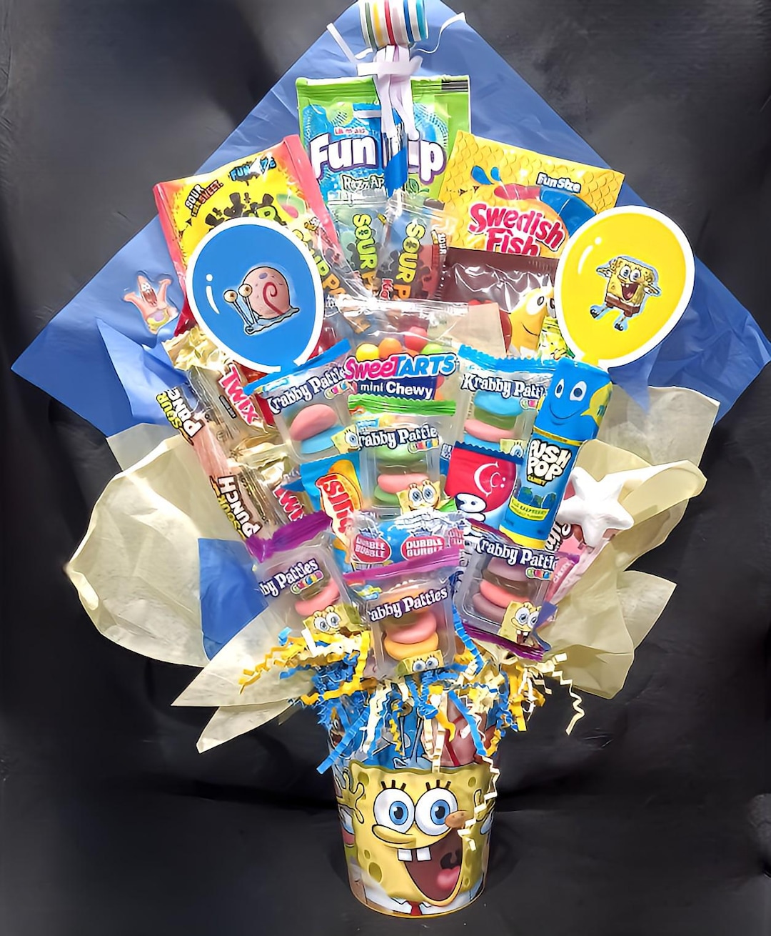 SPONGEBOB CANDY BOUQUET, Spongebob Birthday Gift, Kids Birthday Gift ...