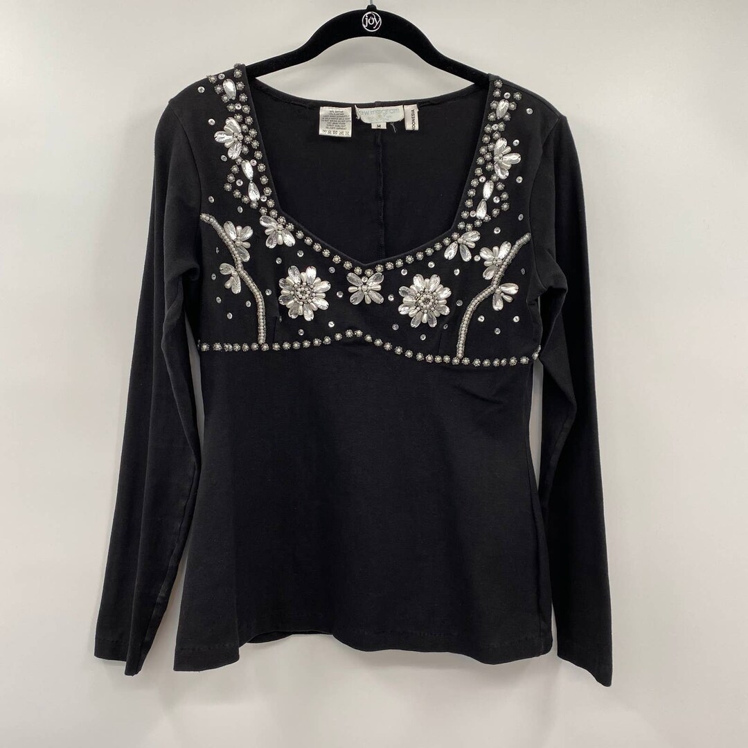 Vintage 80s Lew Magram Beaded Embellished Pearl Top Long Sleeve Womens ...