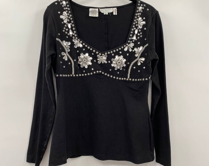 Vintage 80s Lew Magram Beaded Embellished Pearl Top Long Sleeve Womens ...
