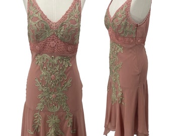 Sz 6 Vintage Y2K Sue Wong Pink Floral Embroidered Pure Silk Dress - Etsy