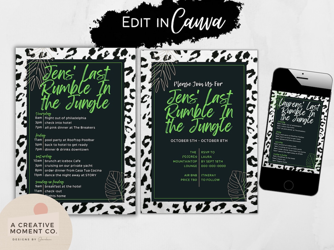 Last Rumble in the Jungle Bachelorette Invitation Template, Cheetah ...