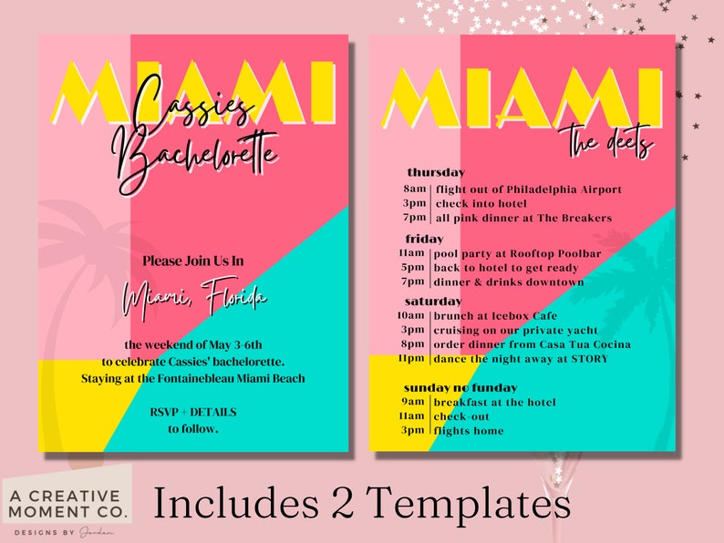 Miami Bachelorette Invitation Template, Miami Bachelorette Invitation ...