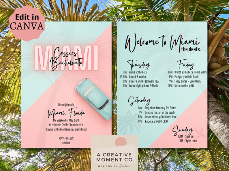 Miami Bachelorette Invitation Template, Miami Bachelorette Invitation ...