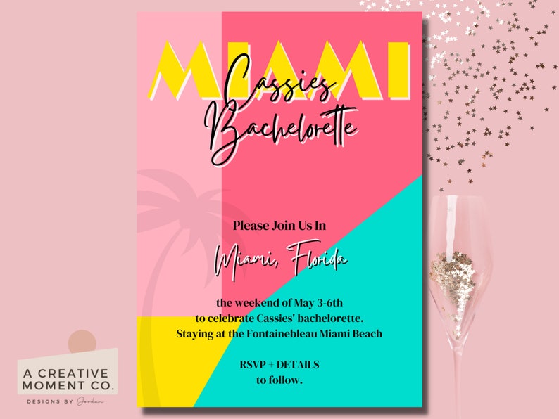 Miami Bachelorette Invitation Template, Miami Bachelorette Invitation ...