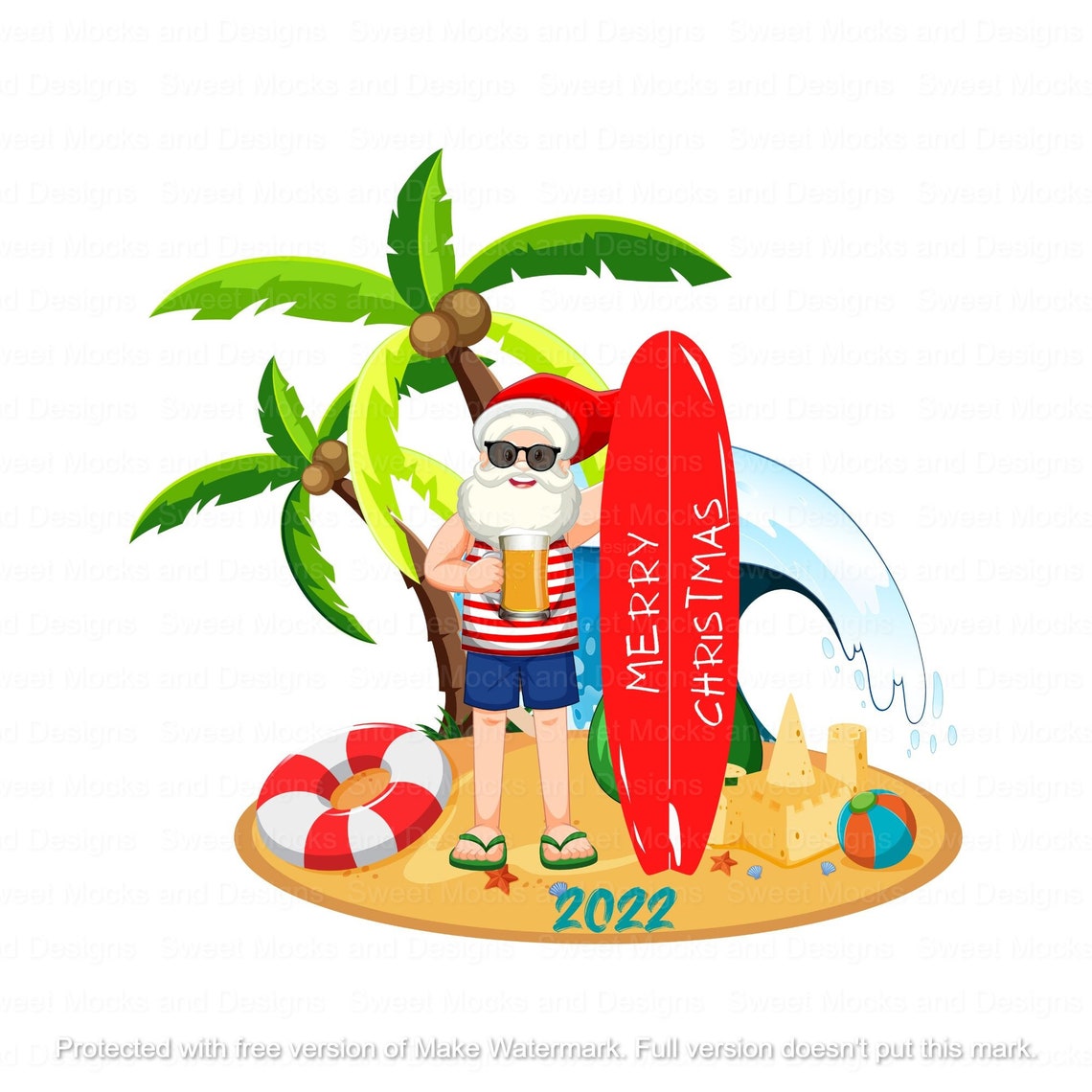 Beach Christmas Png | Beach Santa Png | Coastal Christmas Png | Beachy ...