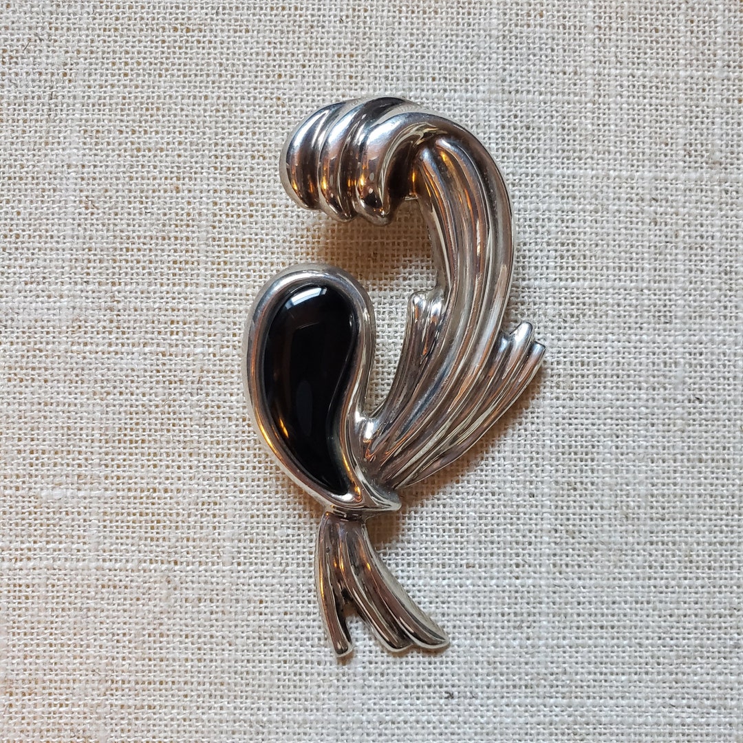 Vintage Taxco Mexico Sterling Silver Black Onyx Pin Pendant - Etsy