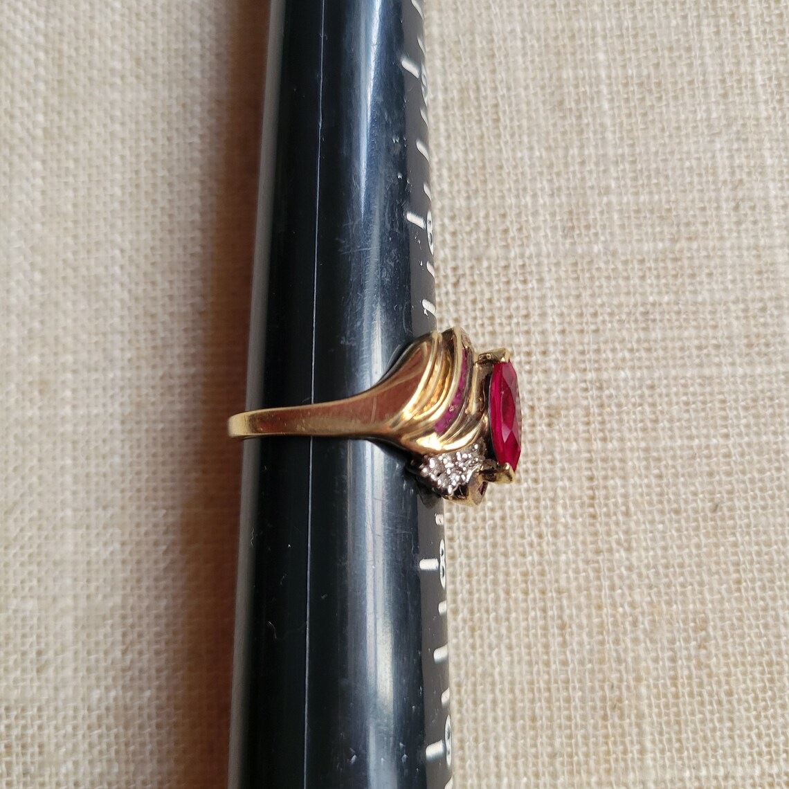 Vintage CRP 10K Yellow Gold Ruby Diamond Ring Size 7.25 - Etsy