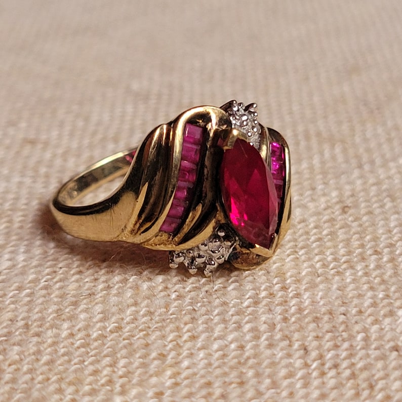 Vintage CRP 10K Yellow Gold Ruby Diamond Ring Size 7.25 - Etsy