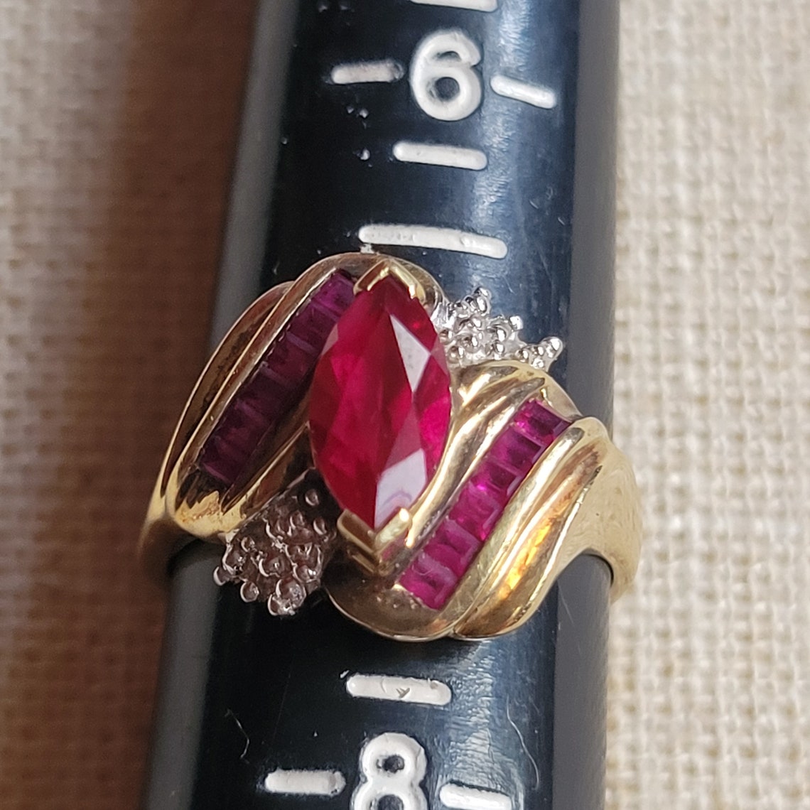 Vintage CRP 10K Yellow Gold Ruby Diamond Ring Size 7.25 - Etsy