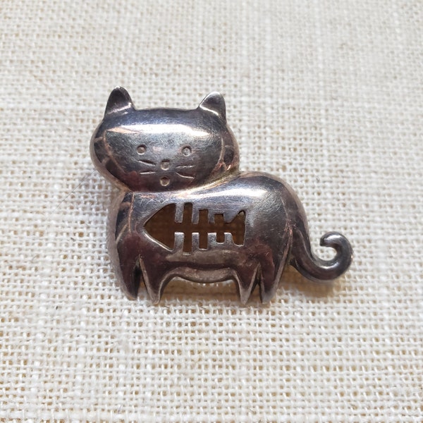 Sterling Cat Pin - Etsy