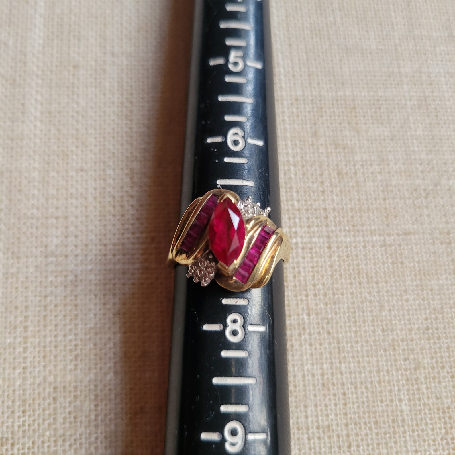 Vintage CRP 10K Yellow Gold Ruby Diamond Ring Size 7.25 - Etsy
