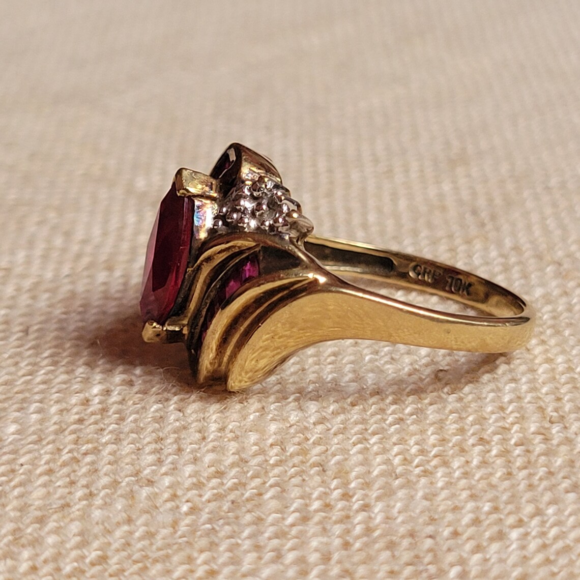 Vintage CRP 10K Yellow Gold Ruby Diamond Ring Size 7.25 - Etsy