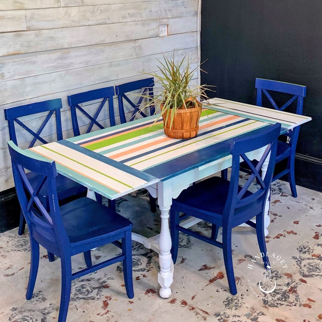 Striped Dining Table With 6 Chairs - Etsy