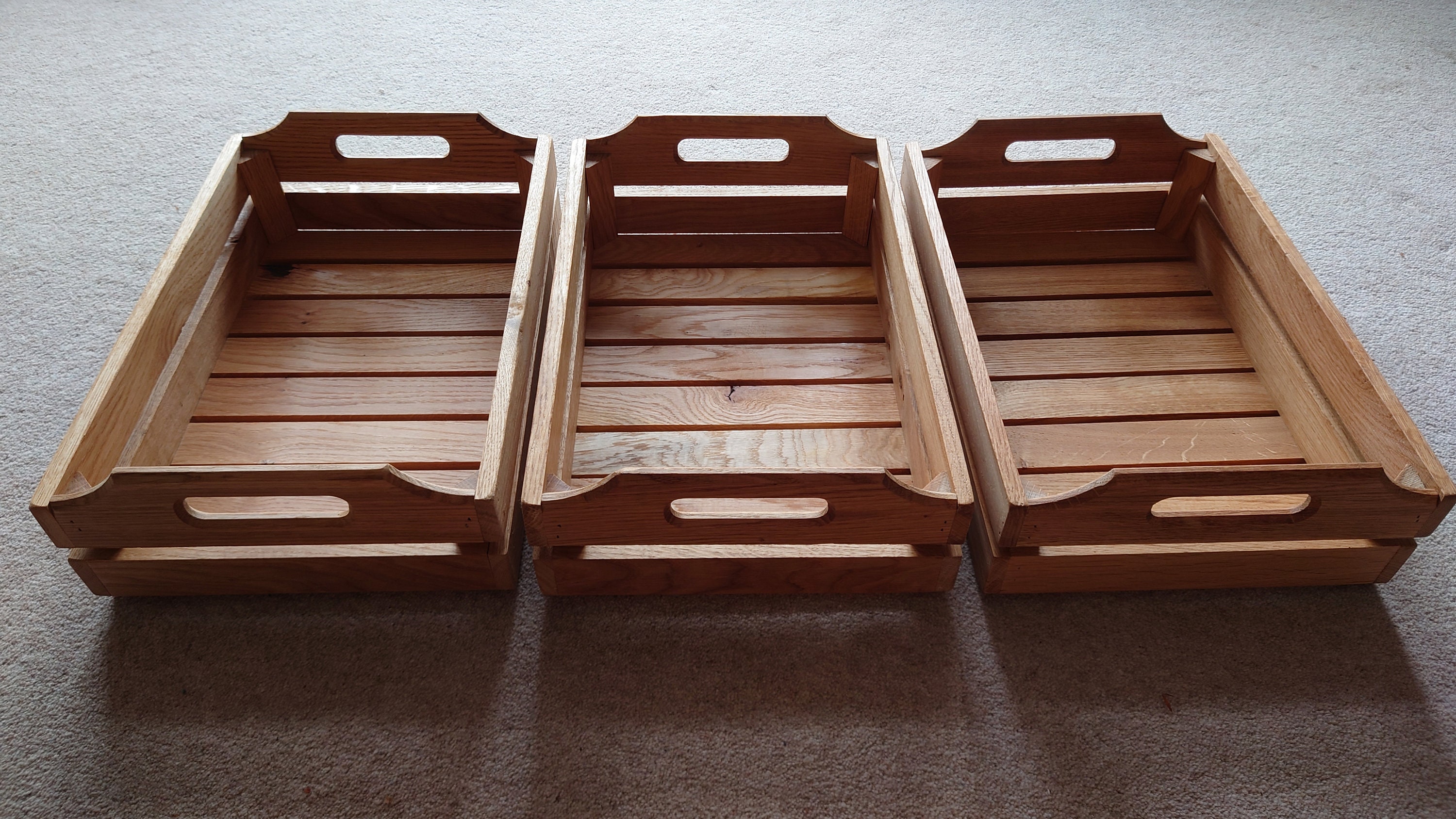 3pc Solid Oak Smooth Finish Storage Crate / Apple Crate / Record Crate ...