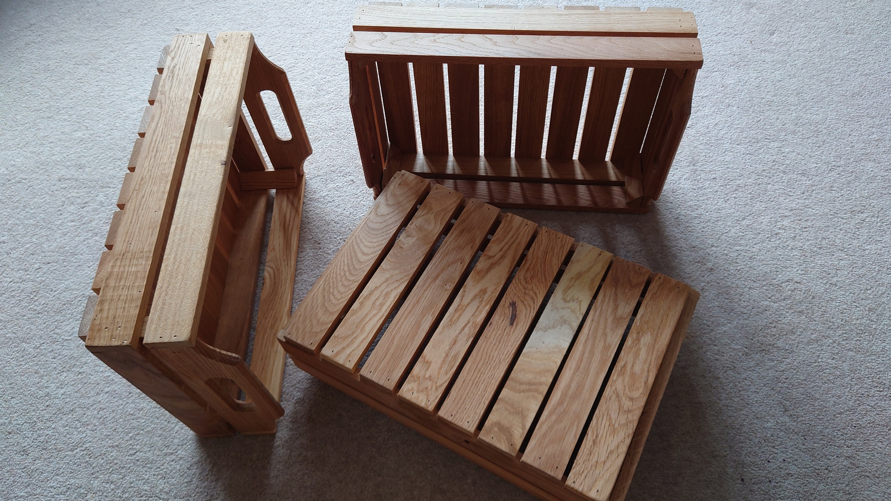 3pc Solid Oak Smooth Finish Storage Crate / Apple Crate / Record Crate ...