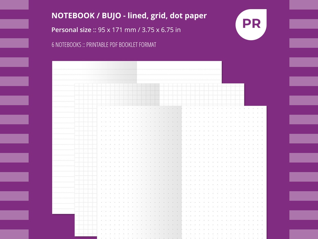NOTEBOOK / BUJO - Lined, Grid, Dot Paper Personal Size, TN, Printable ...