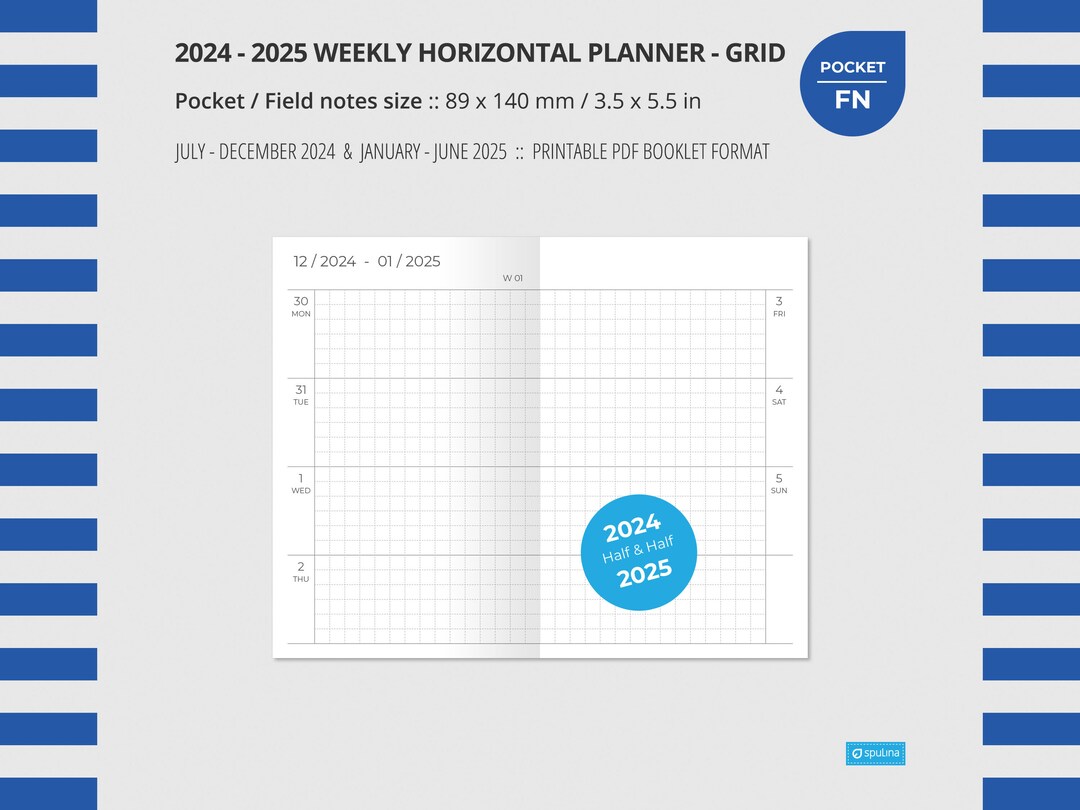 2024 2025 WEEKLY HORIZONTAL GRID Planner Pocket / Field Notes Size ...