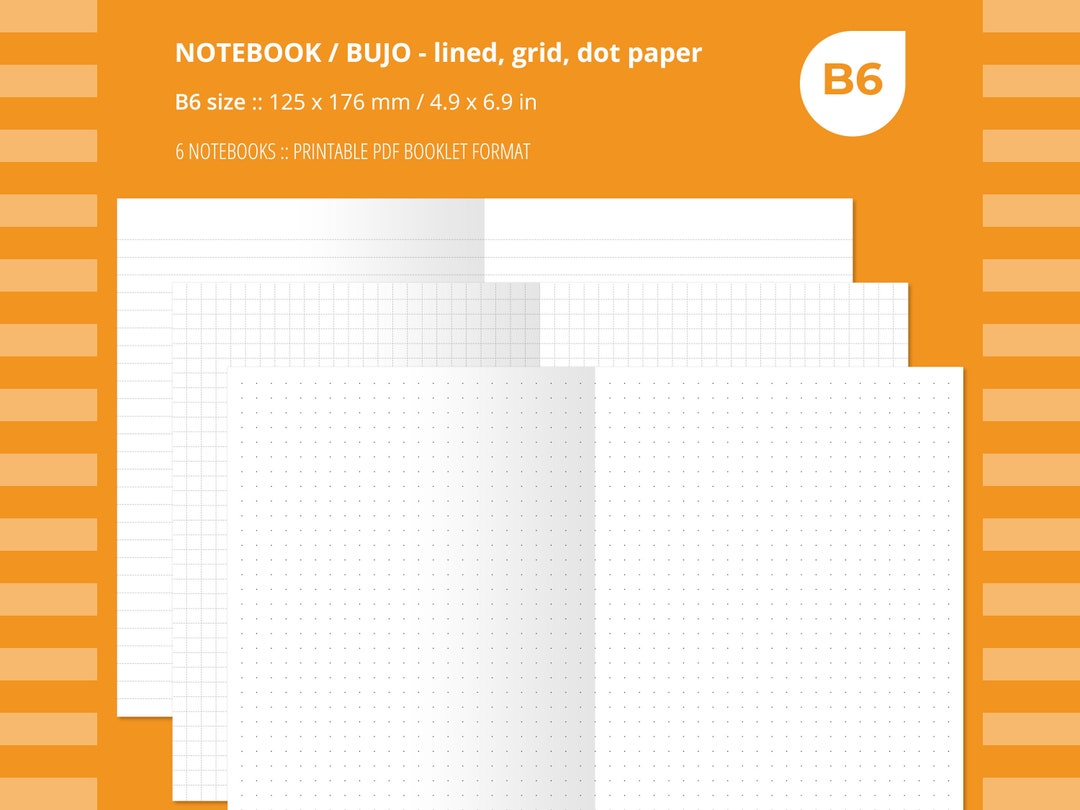 NOTEBOOK / BUJO - Lined, Grid, Dot Paper B6 Size, TN, Printable ...