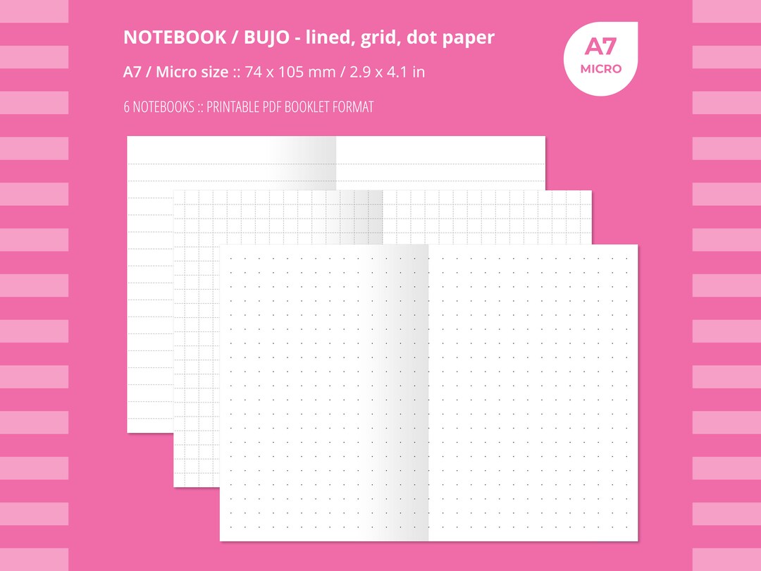 NOTEBOOK / BUJO Lined, Grid, Dot Paper A7 / Micro Size, TN, Printable ...