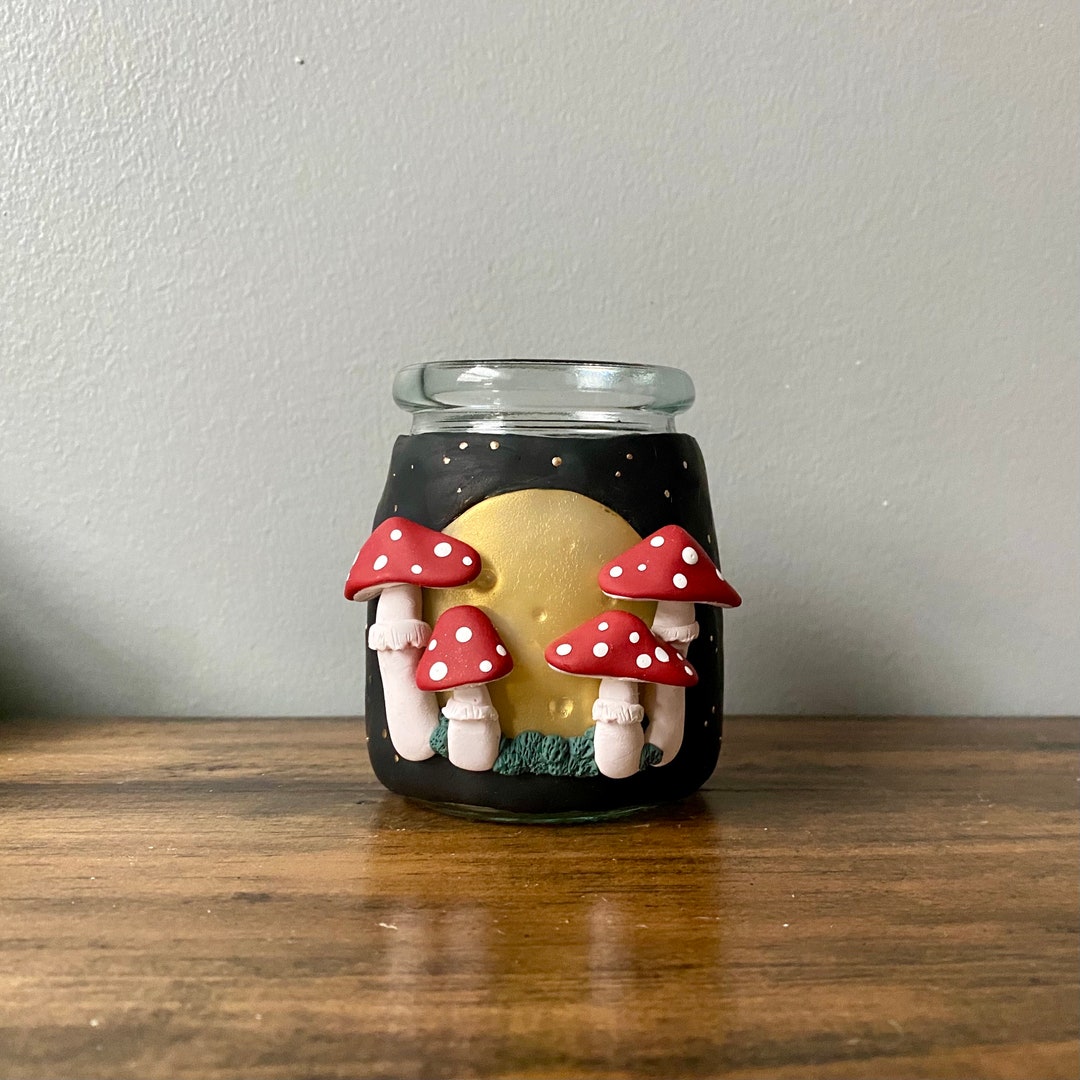 Mushroom Stash Jar, Moon and Mushroom Candle Holder - Etsy