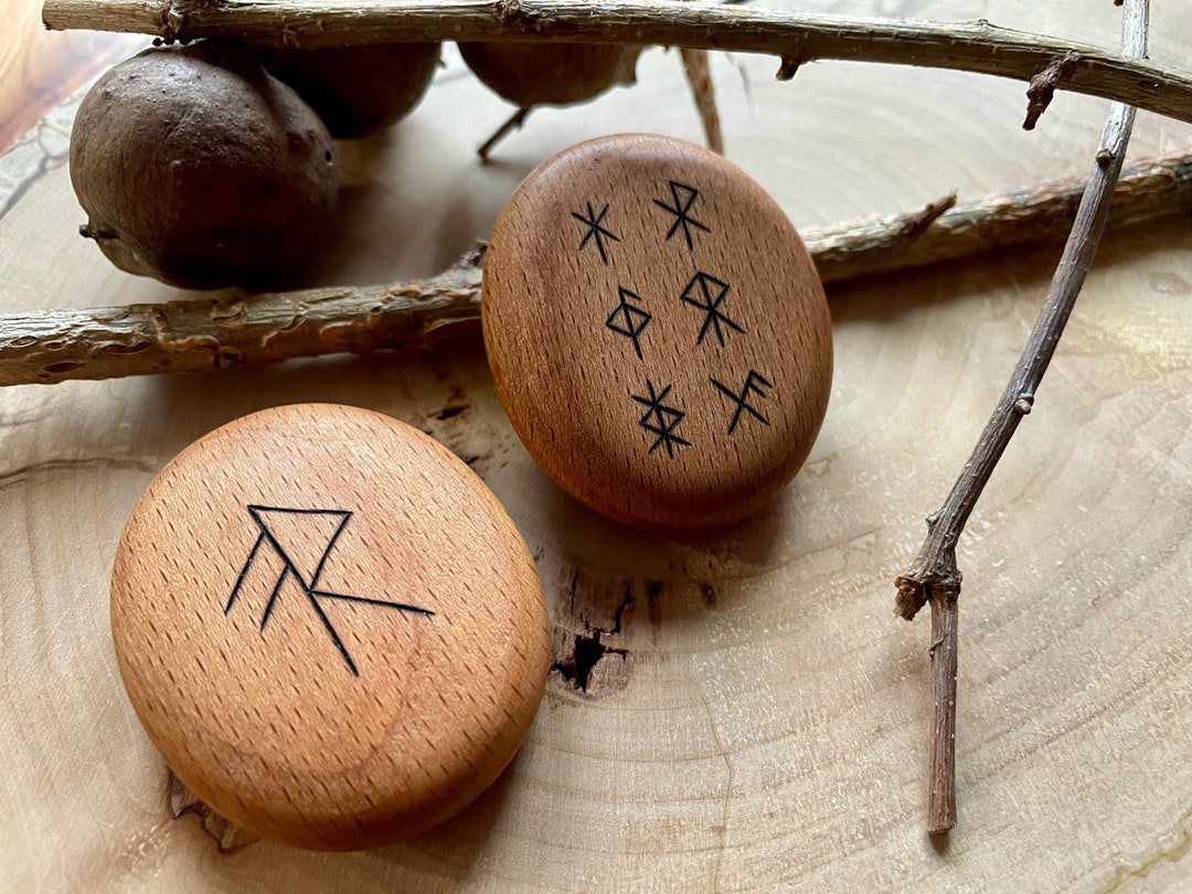 Small Rune Talisman Wooden Comfort Stone – 7 Bind Runes | Handcrafted ...