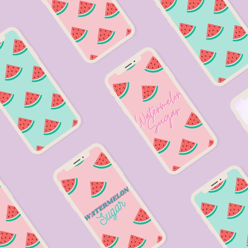Watermelon Set of 4 Phone Wallpapers | Digital Download | Pink & Blue ...