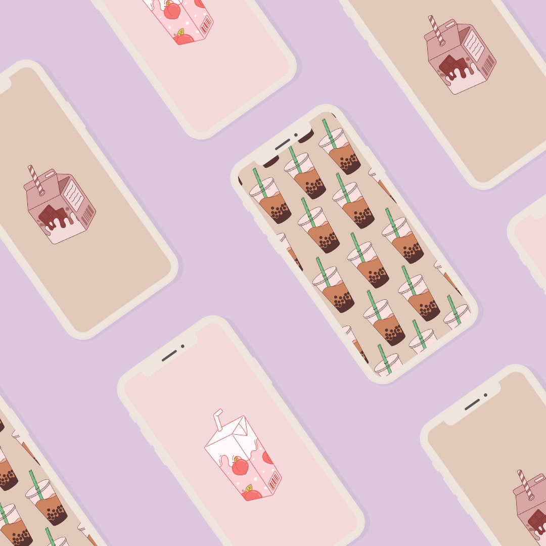 Set of 3 Bubble Tea Boba Tea Phone Wallpaper / Lock Screen | Chocolate ...