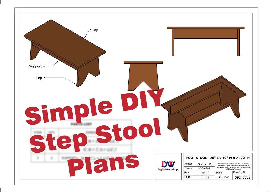 Step Stool Woodworking Plans - 20" L X 10" W X 8" H - Etsy
